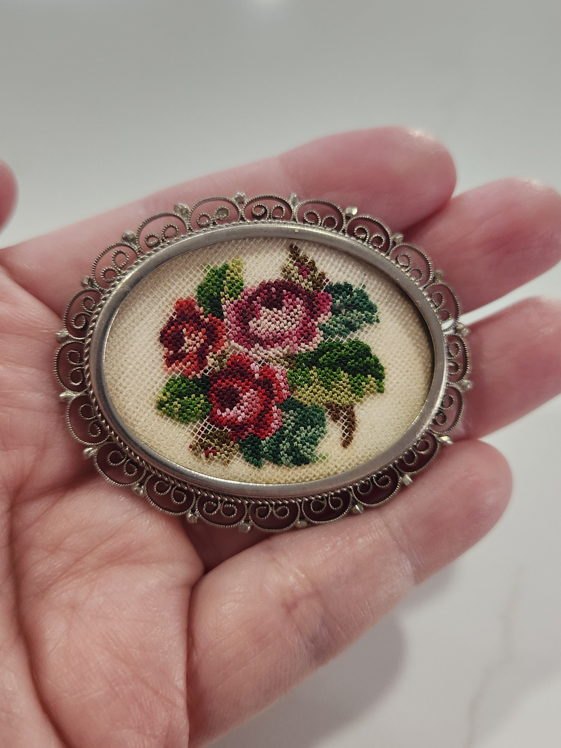 Vintage Petit Point Needlepoint Embroidered Floral Rose Flower - Etsy