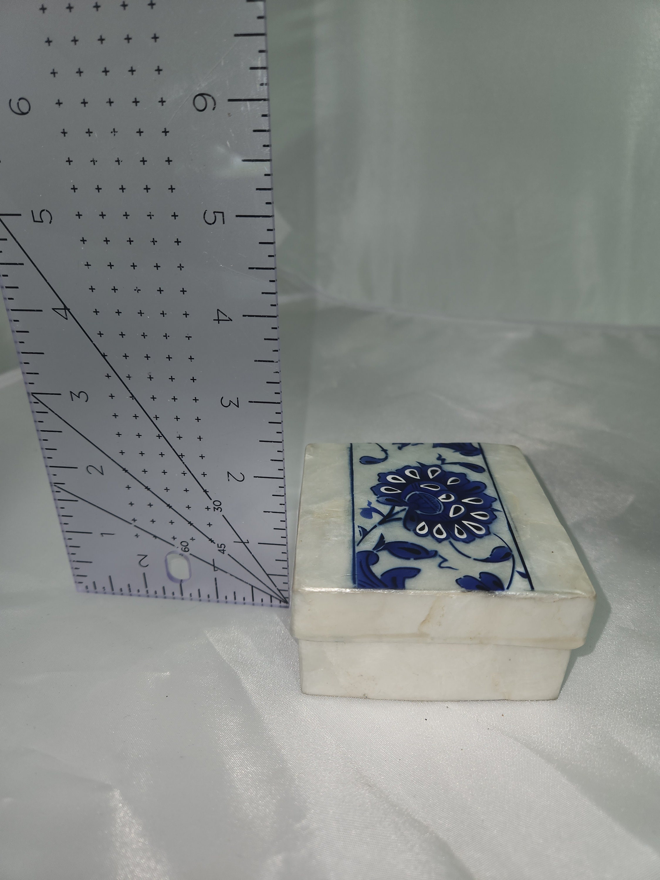 Capiz Shell Trinket Box With Blue Floral Design - Etsy