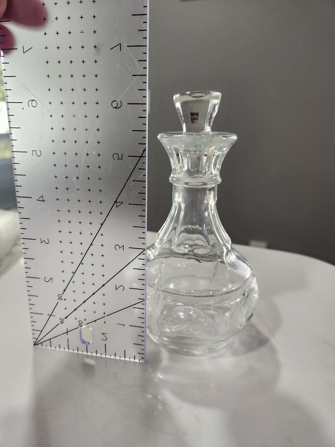 Vintage Clear Glass Thumbprint Pattern Vase Decanter Cruet With Stopper ...