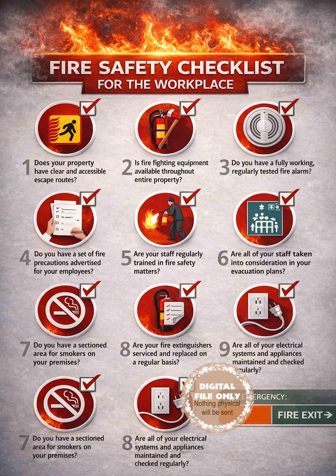 Fire Safety Checklist for the Workplace #safetyposter - Etsy