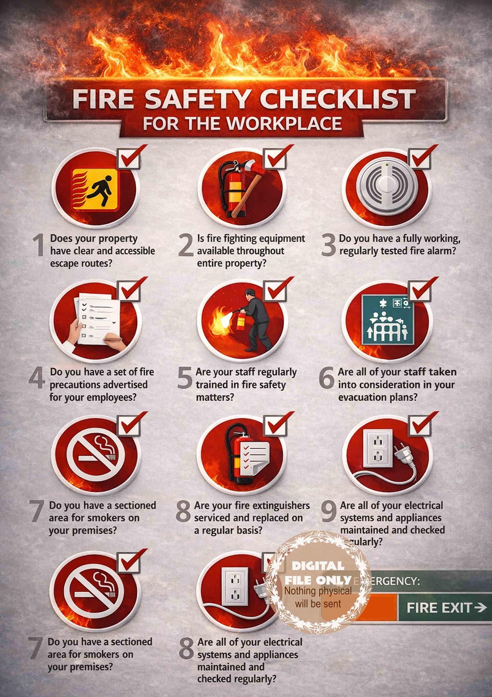 Fire Safety Checklist for the Workplace #safetyposter - Etsy