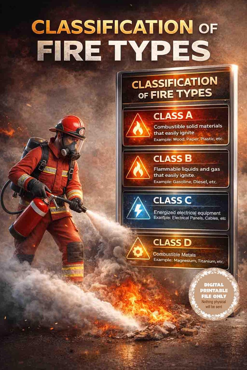 Classification of Fire Types #firetypes #safetyposter - Etsy