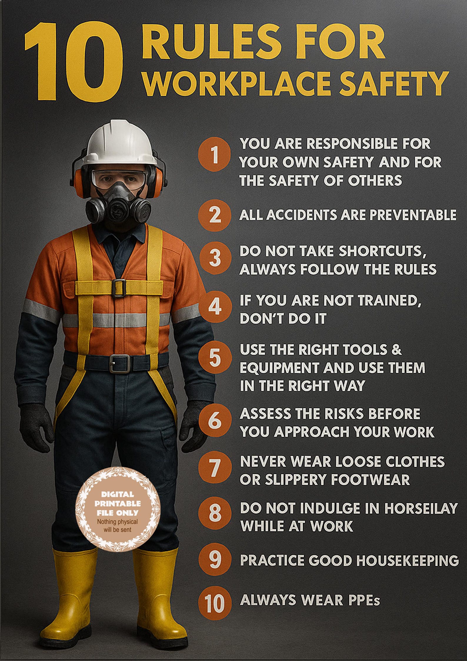 3 Poster of 10 Rules for Worksplace Safety #safetyposter - Etsy