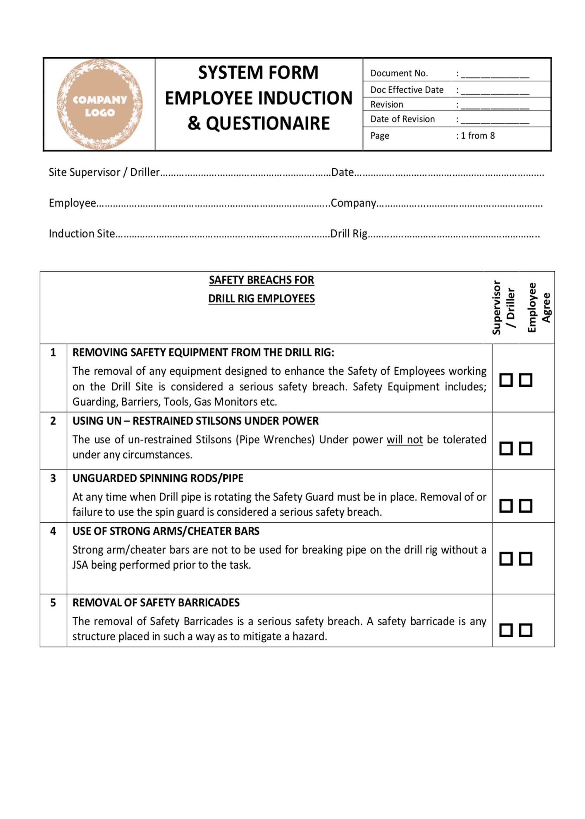 Employee Induction and Questionnaire, Safety Report #safetyinduction # ...
