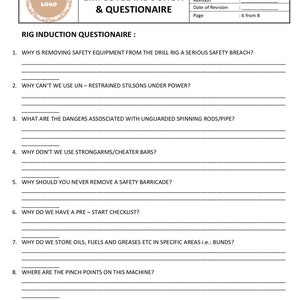 Employee Induction and Questionnaire, Safety Report #safetyinduction # ...