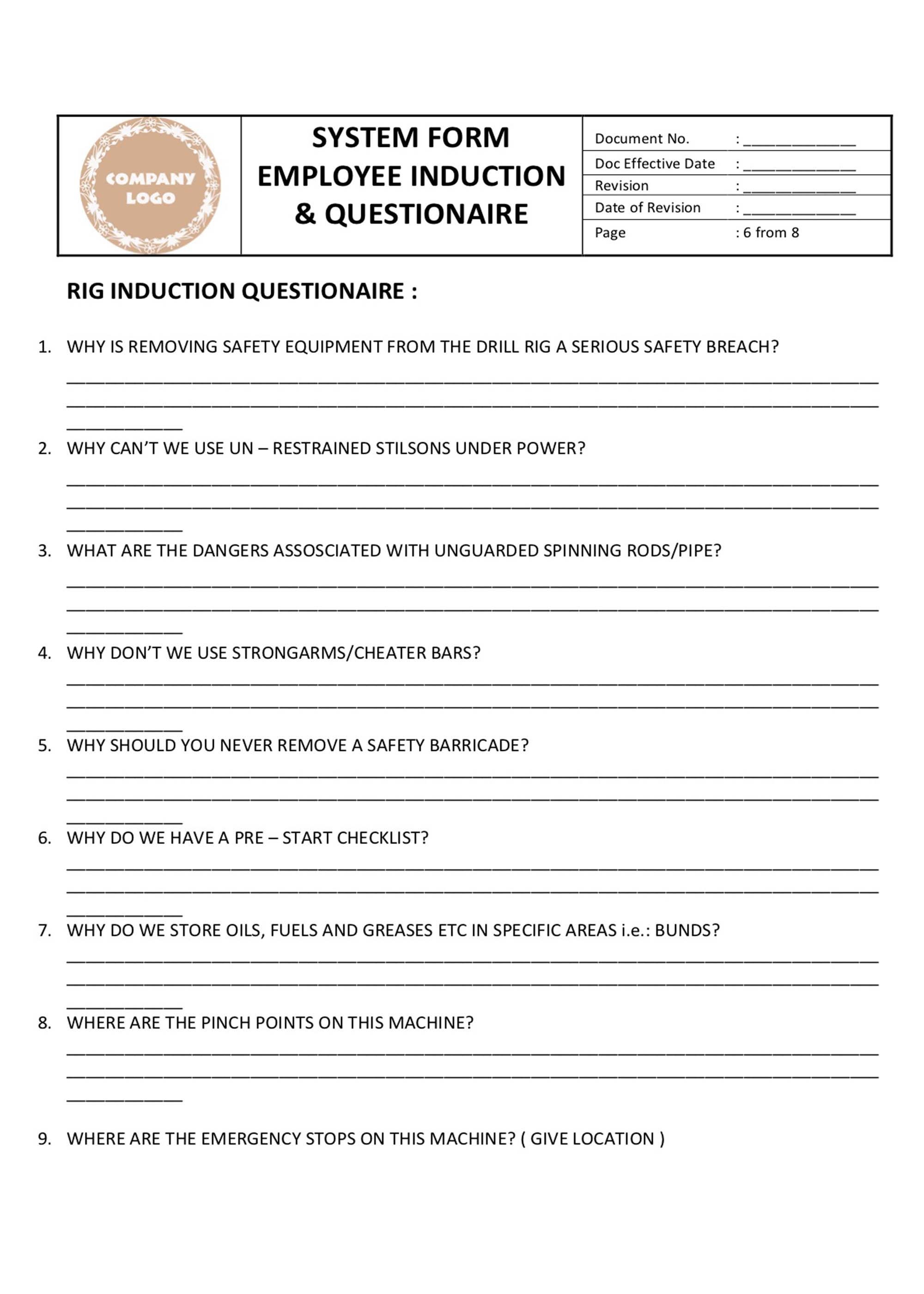 Employee Induction and Questionnaire, Safety Report #safetyinduction # ...