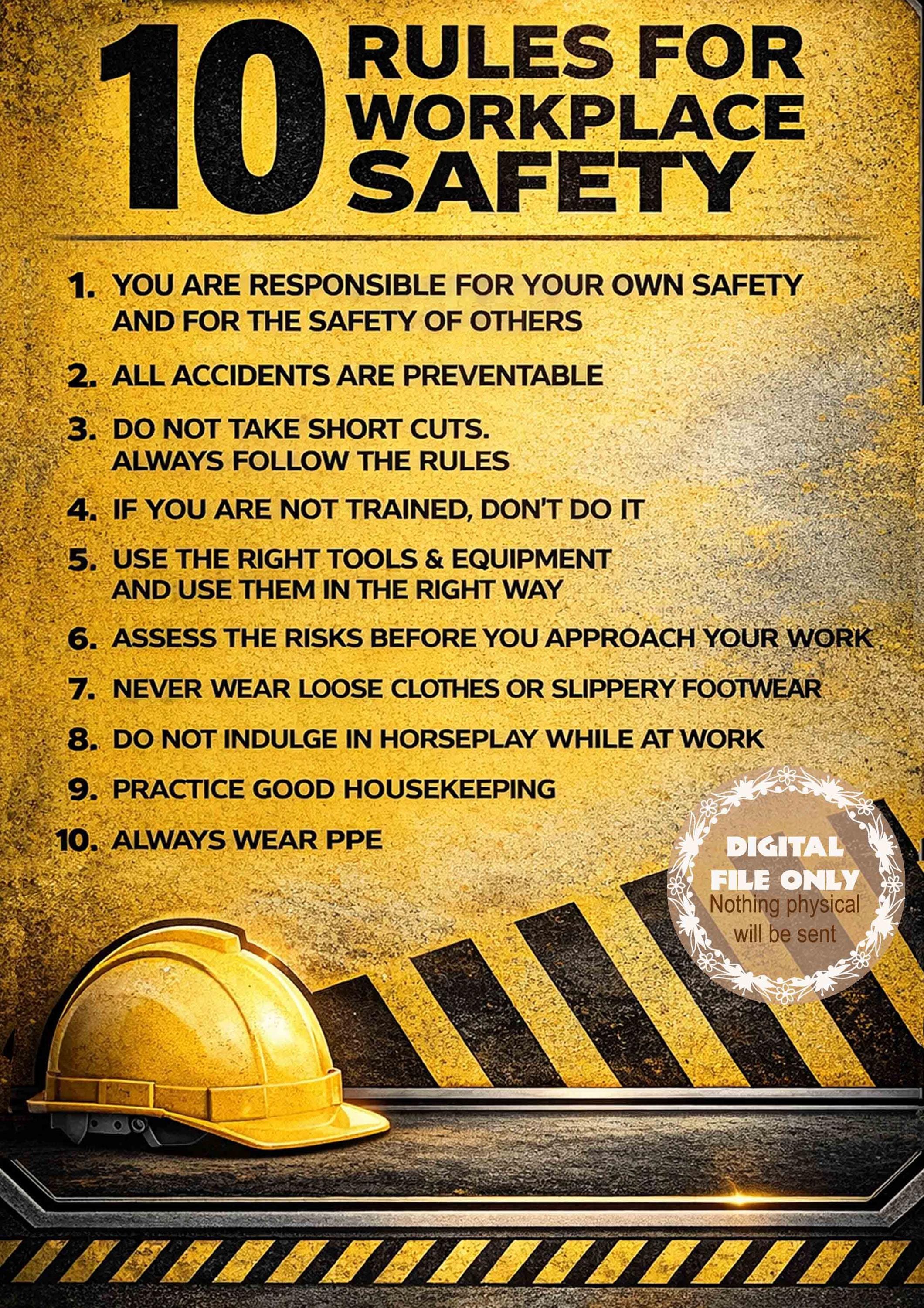10 Rules for Workplace Safety #safetyposter - Etsy