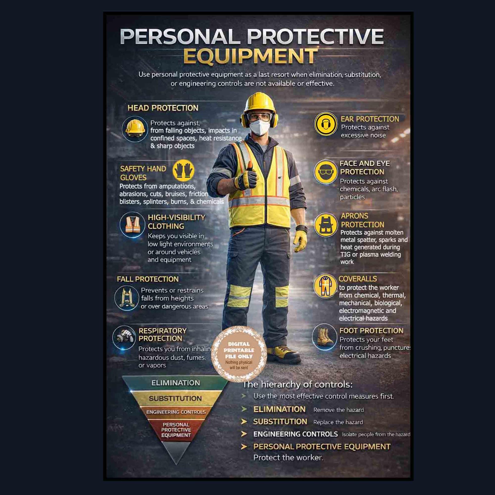 The Hierarchy of Control - PPE - Personal Protective Equipment - Etsy