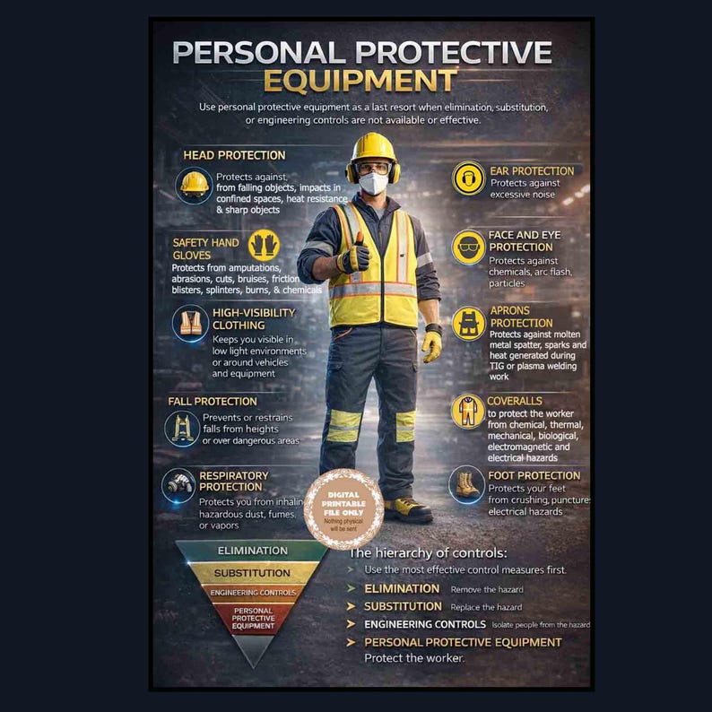 The Hierarchy of Control - PPE - Personal Protective Equipment - Etsy