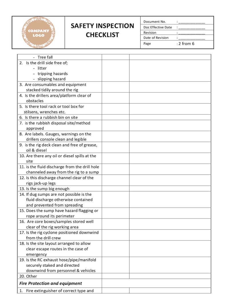 Safety Inspection Checklist, Safety Report, Safety Checklist, HSE ...