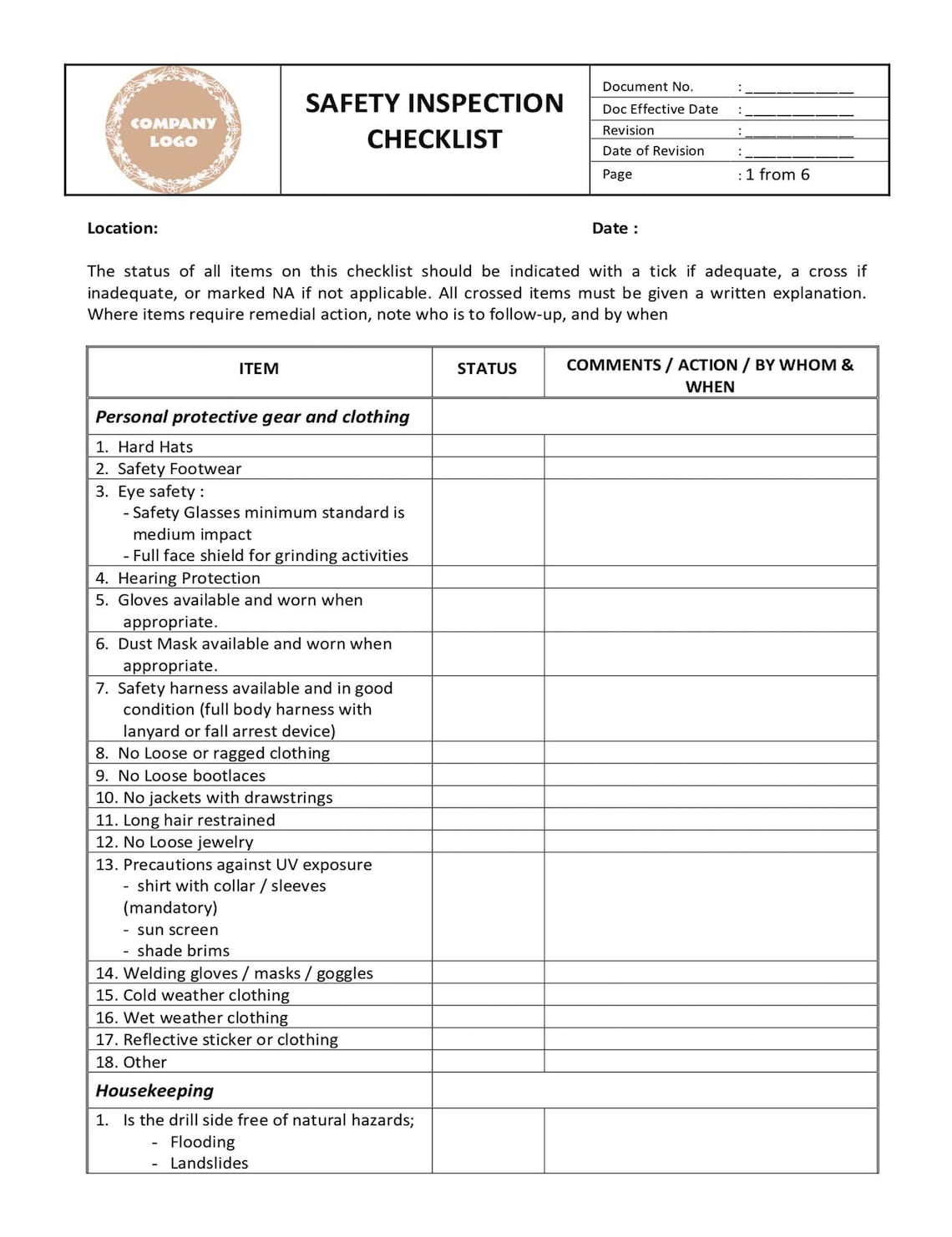 Safety Inspection Checklist, Safety Report, Safety Checklist, HSE ...