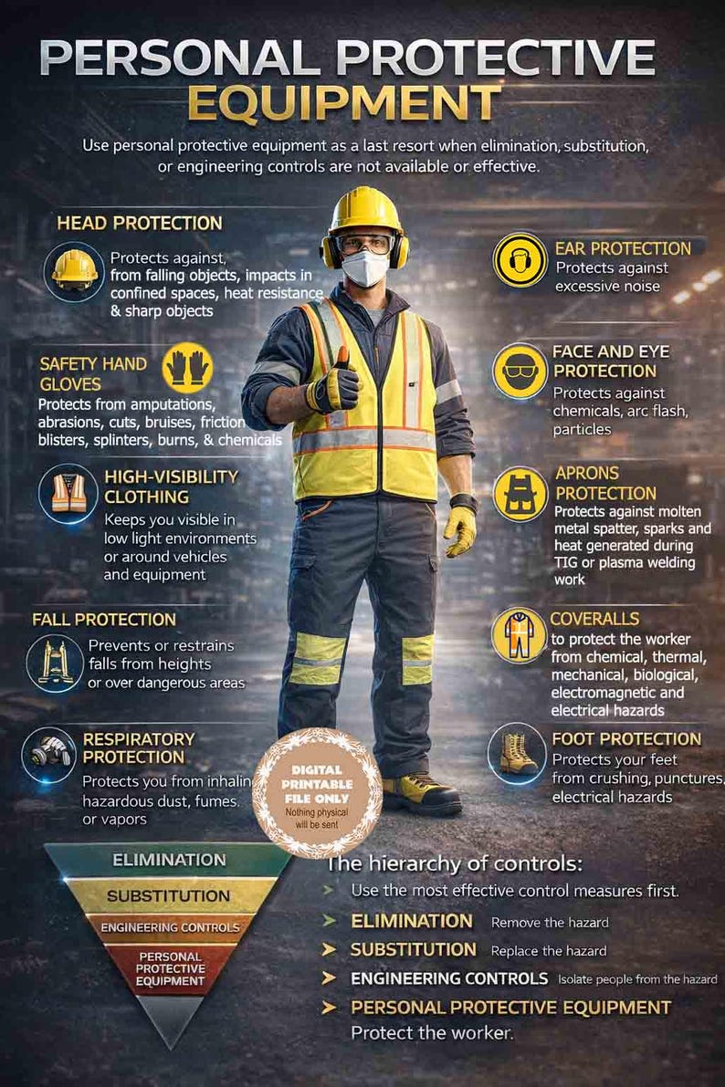 The Hierarchy of Control - PPE - Personal Protective Equipment - Etsy