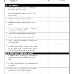 Hotel Inspection Checklist, Safety Inspection Checklist, Safety ...