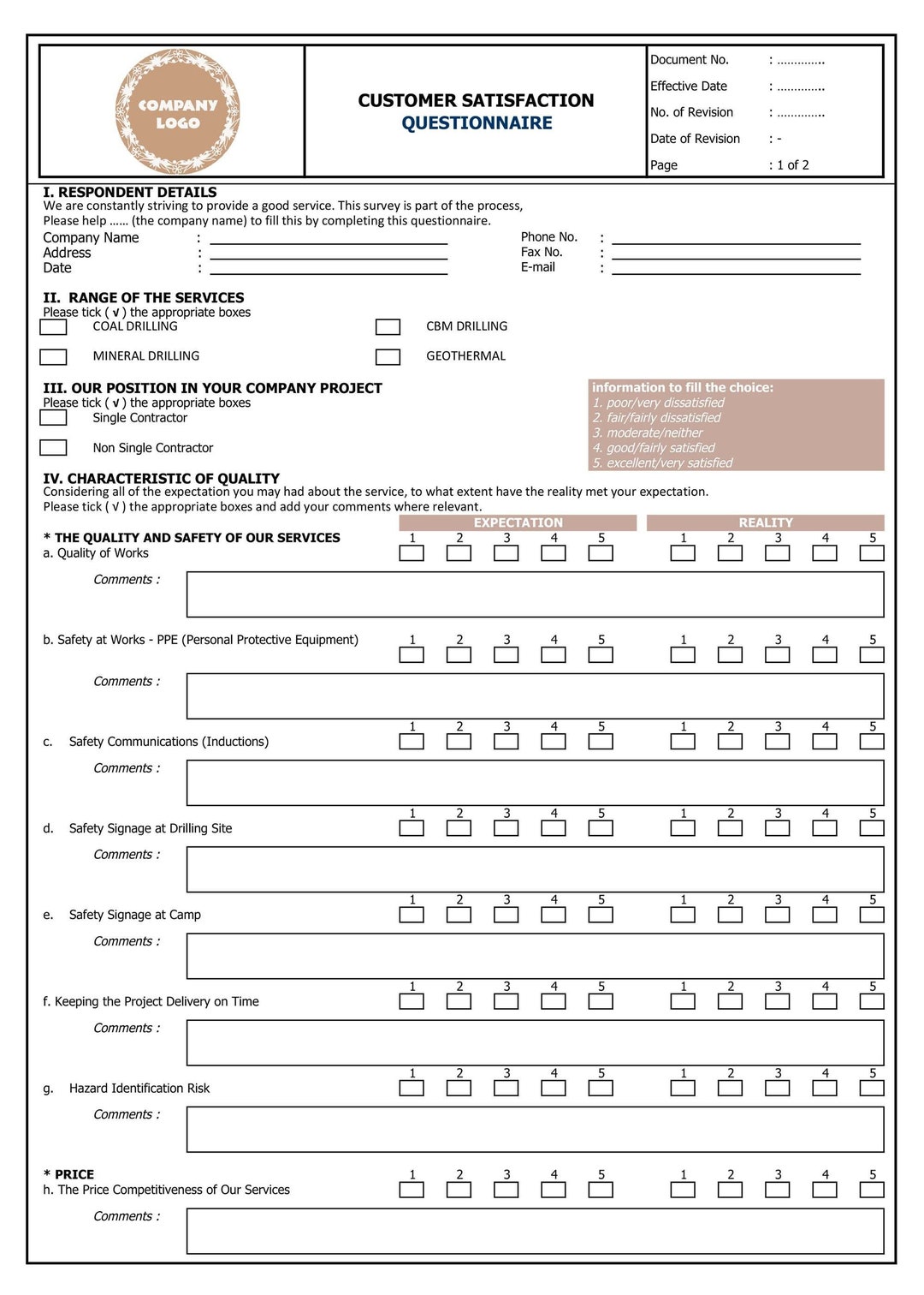Customer Satisfaction Questionnaire, Summary of Customer Satisfaction ...