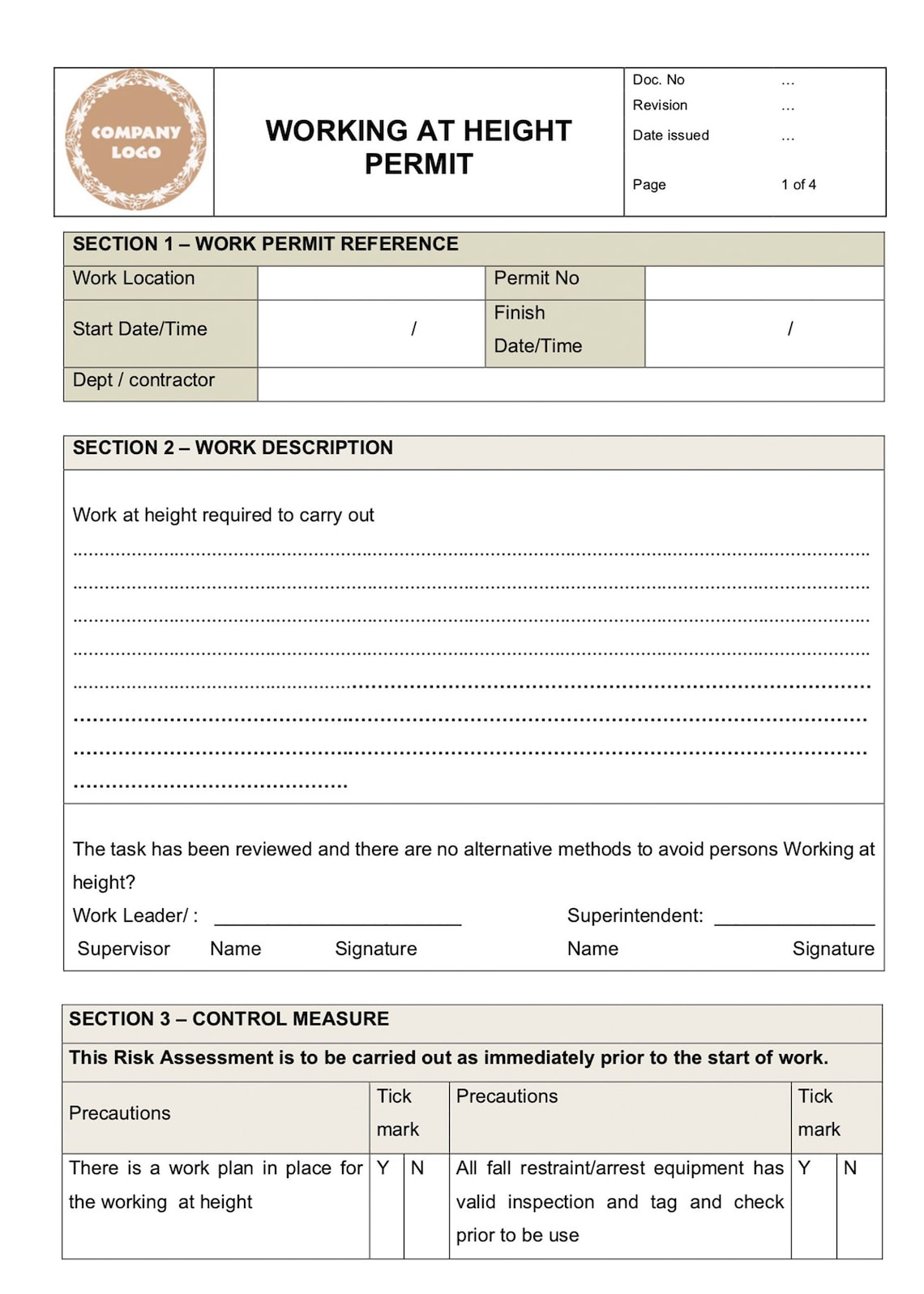 Working at Height Permit #permit #workingatheightpermit #hseform - Etsy