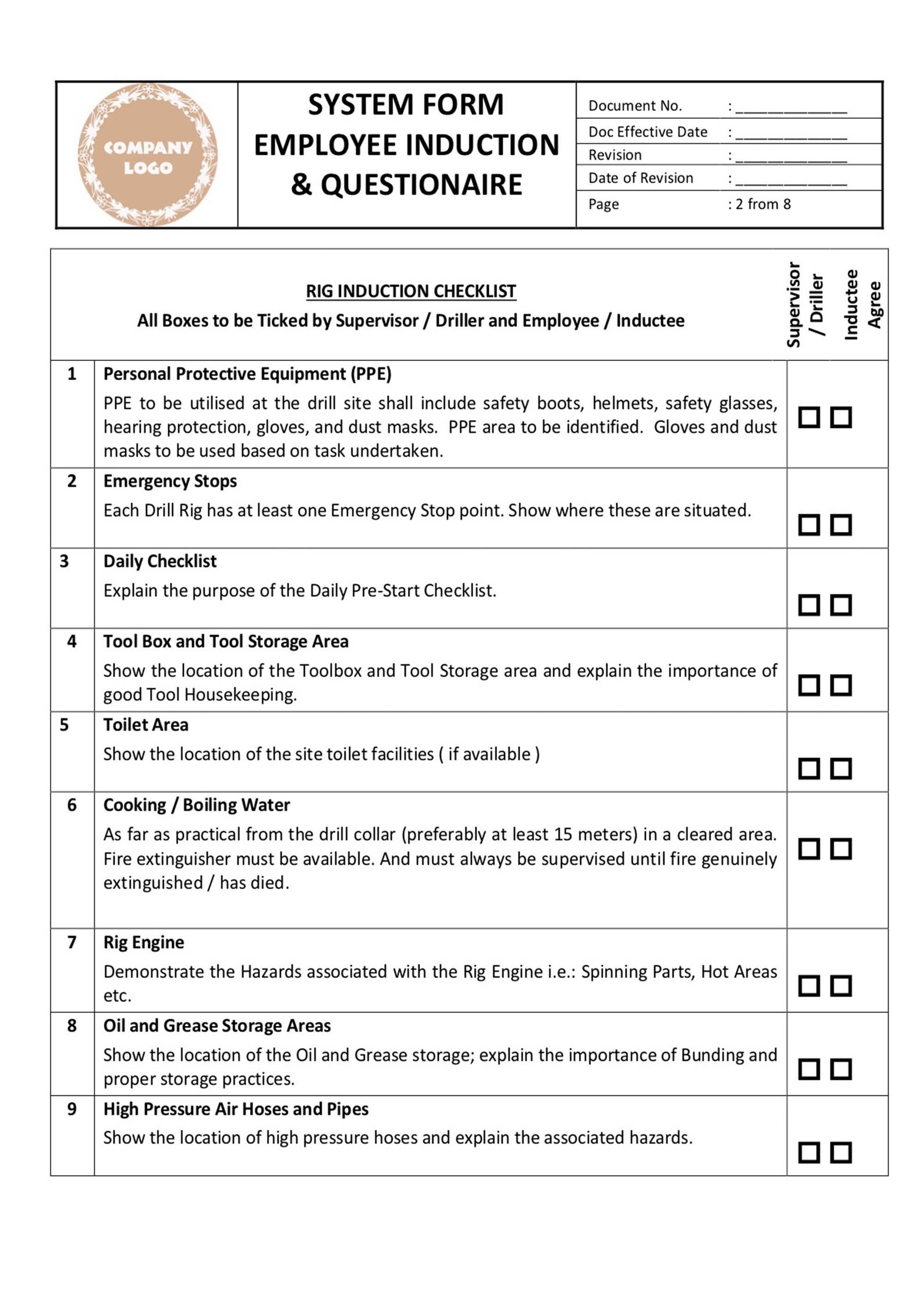 Employee Induction and Questionnaire, Safety Report #safetyinduction # ...