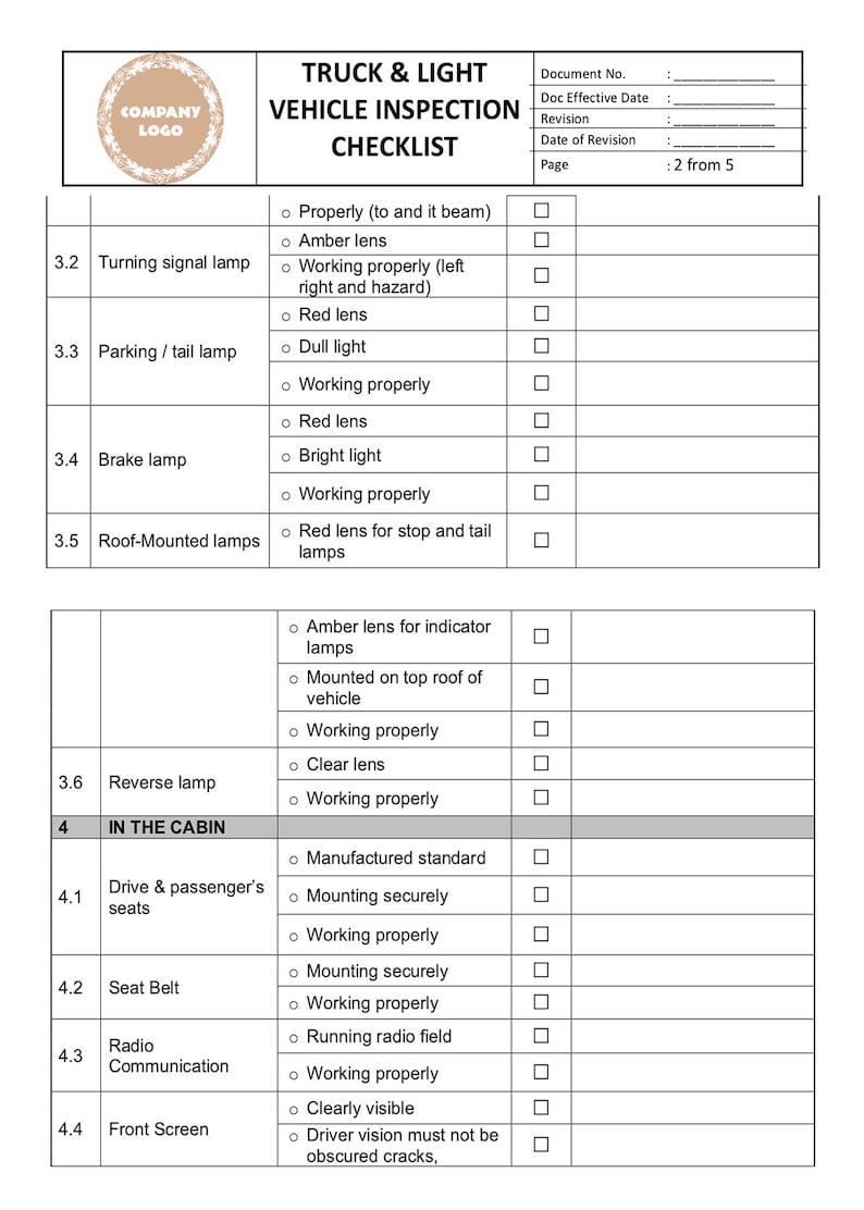 Truck and Light Vehicle Inspection Checklist and Journey Management ...