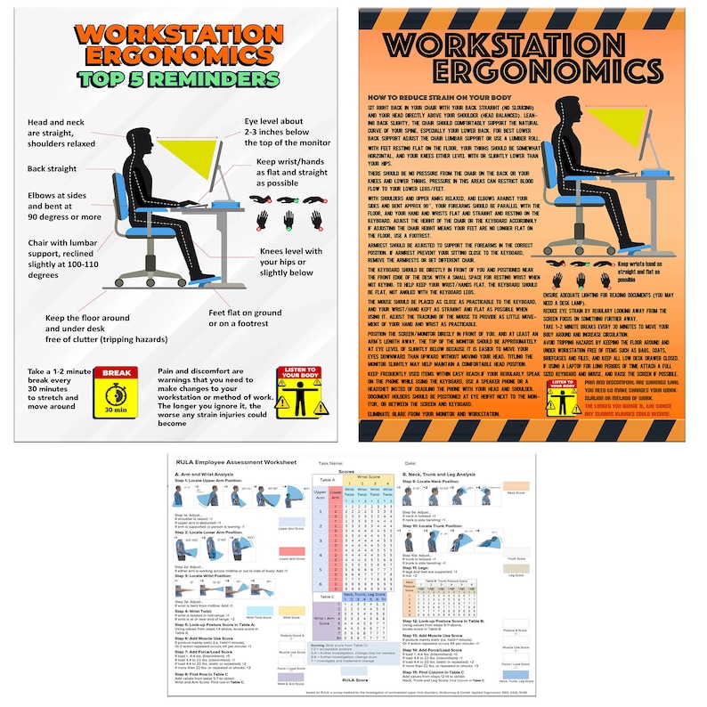 2 Ergonomics Poster & RULA Employee Assessment Record, Human Resources ...
