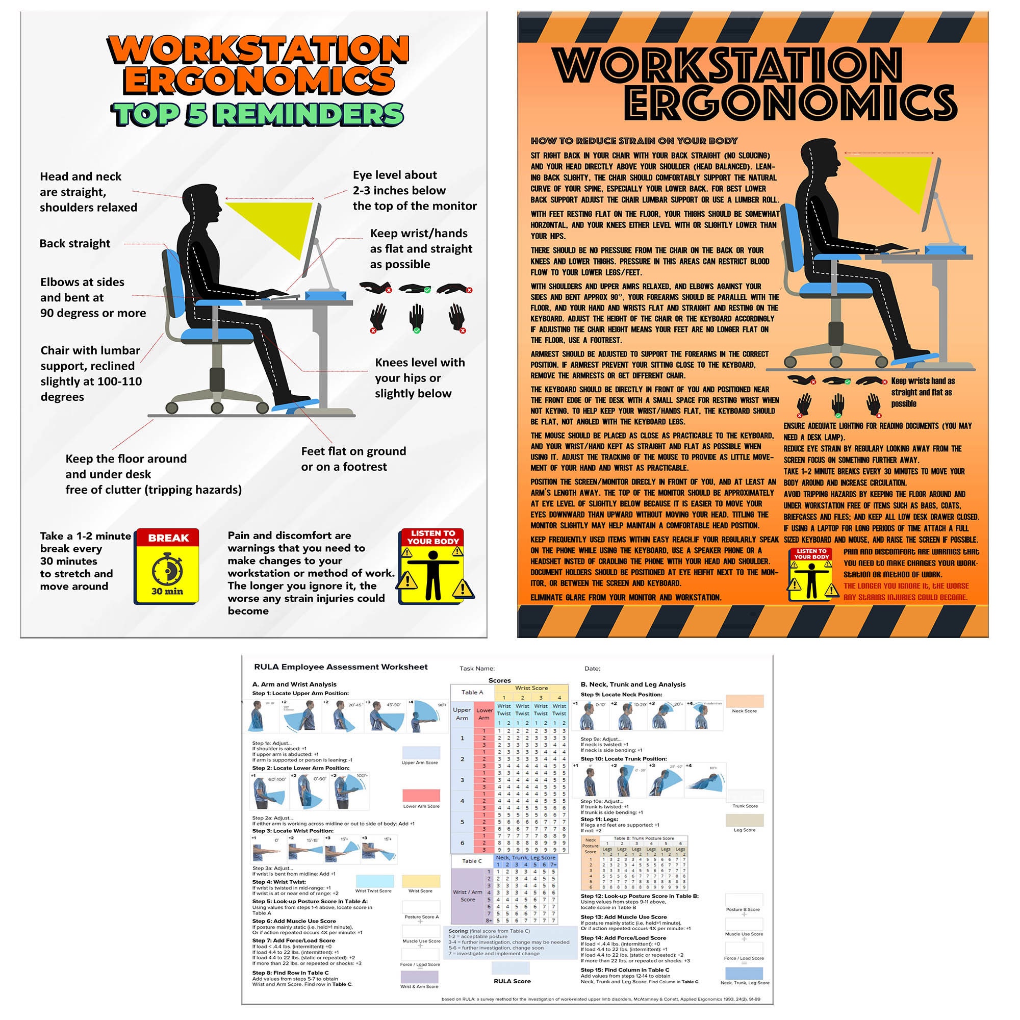2 Ergonomics Poster & RULA Employee Assessment Record, Human Resources ...