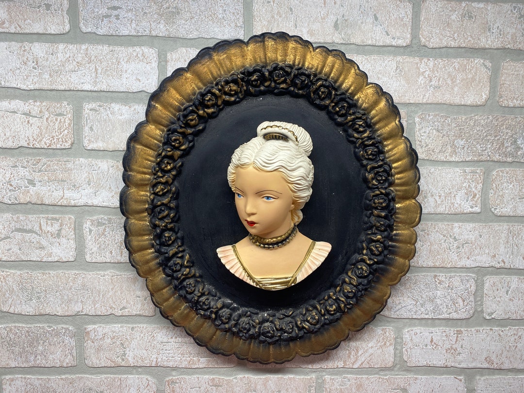 Vintage Plaster Wall Hanging, Home Decor, Bust Wall Hanging, Art, Black ...