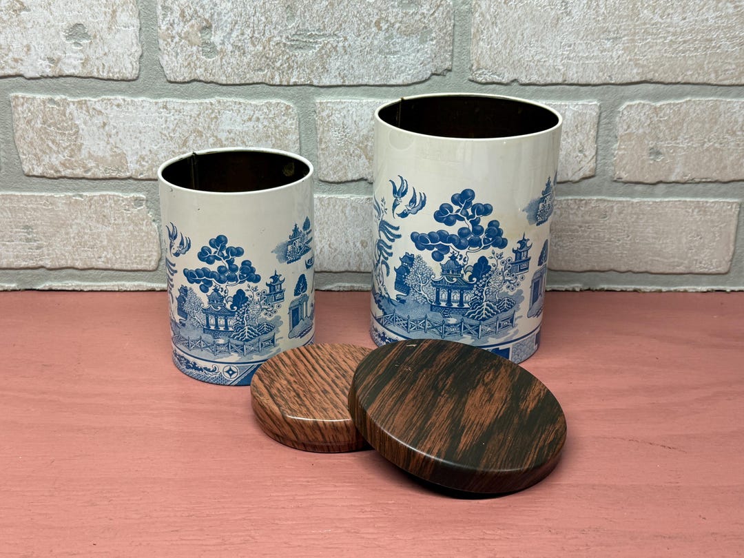 Vintage Blue and White Canister Set, Set of Two Storage Tins - Etsy
