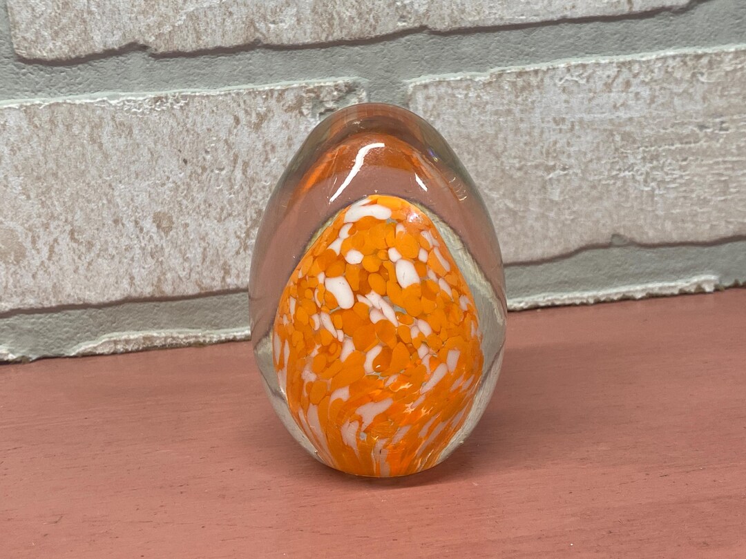 Vintage Orange Glass Egg Shaped Paperweight, Office Decor, Office ...