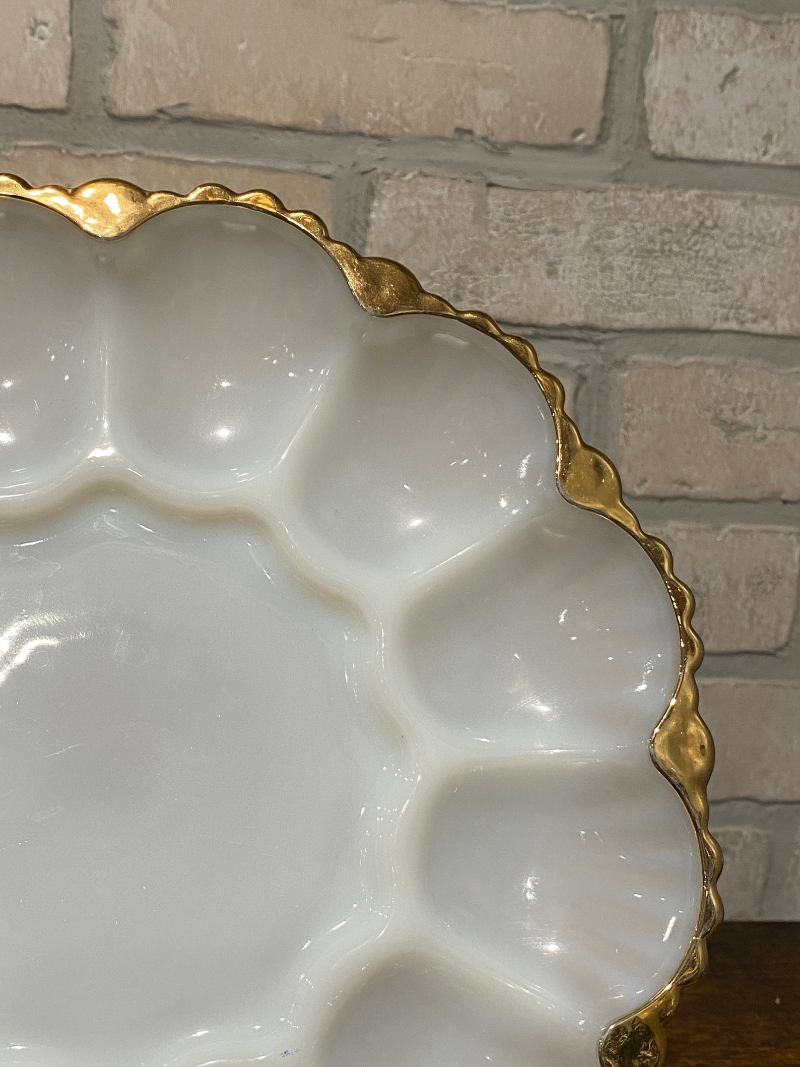 Vintage Anchor Hocking Gold Trimmed Deviled Egg Dish, Serving Platter, Serving Dish, Milk Glass ...