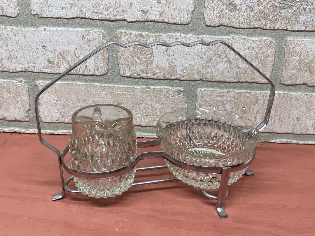 Cream and Sugar Caddy Set, Sugar Bowl, Creamer Dish, Vintage Serving ...