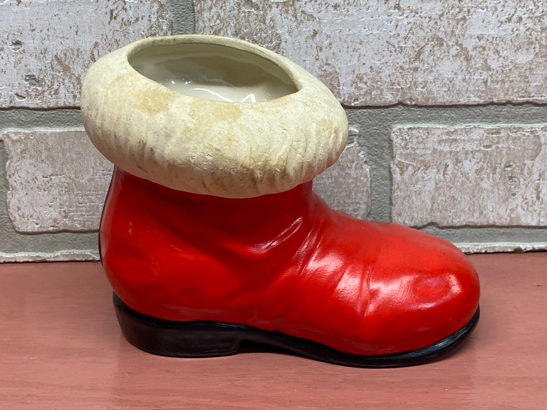 Vintage Hand-painted Santa Boot Planter, Santa Boot Holiday Home Decor ...