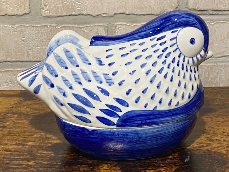 Vintage Blue and White Porcelain Chicken Dish and Cover - Etsy