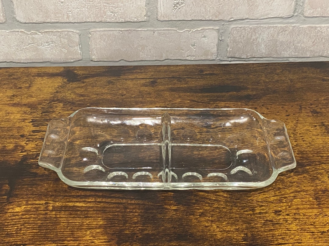Shallow Relish Tray, Serving Platter, Glass Serving Dish, Vintage Glass ...