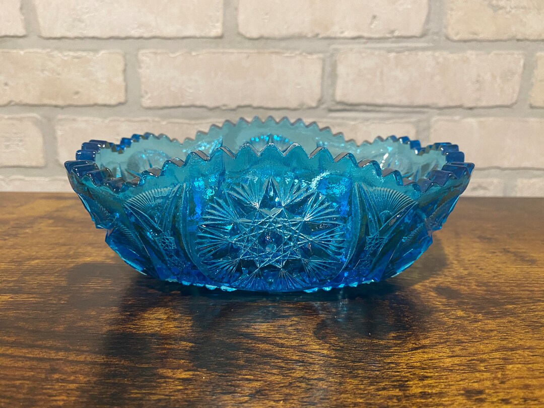 Wheaton Aqua Blue Pressed Glass Candy Dish, Serving Bowl, Vintage Glass ...