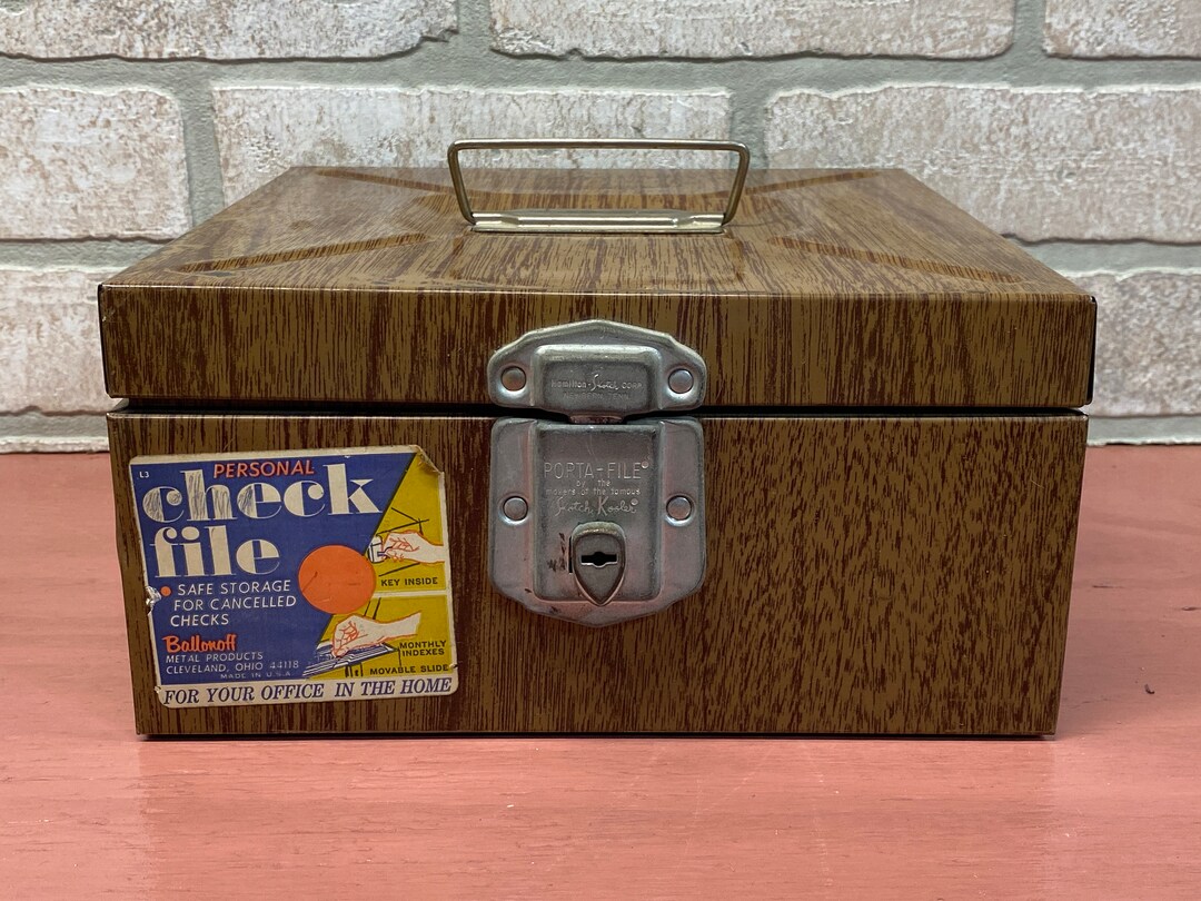 Vintage Storage Box, Personal Check File, Metal Box, Tin Storage ...