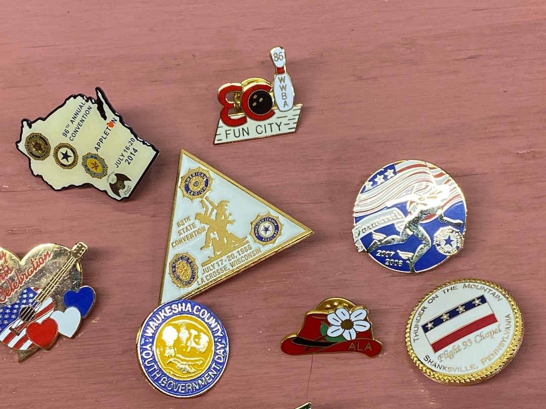 Vintage Set of 10 Collectible Enamel Pins, American Legion, Wisconsin ...