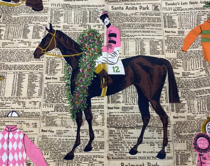Vintage Jockey Fabric, Pattern on Newsprint, All Vat Colors, A Screen ...