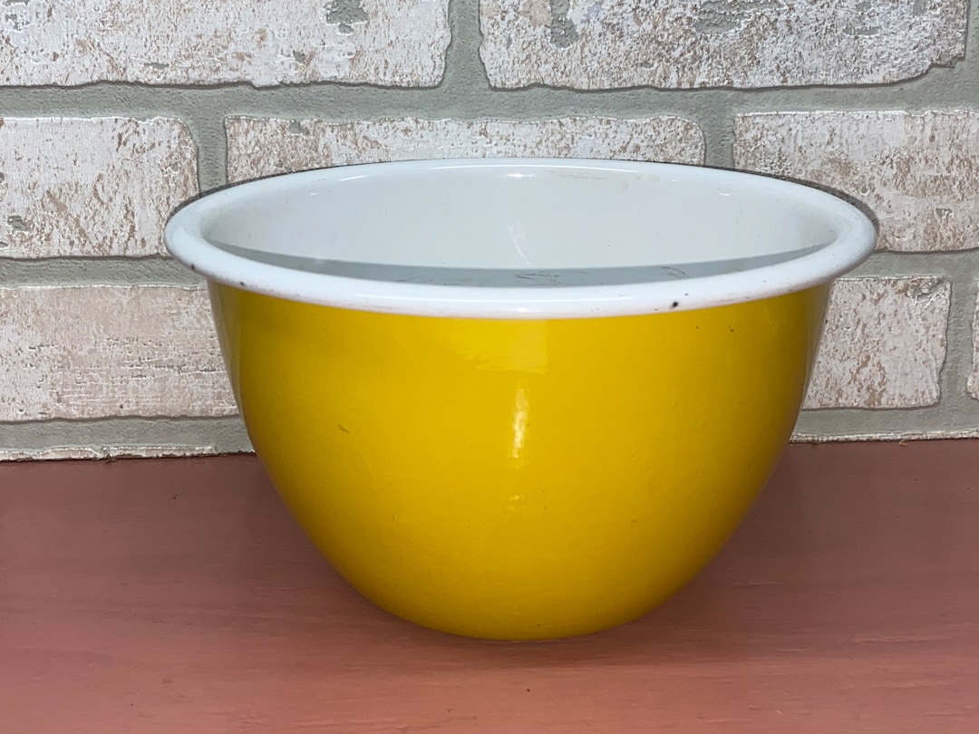 Vintage Yellow Enamel Bowl, Vintage Kitchen, Mixing Bowl, Kitchen ...