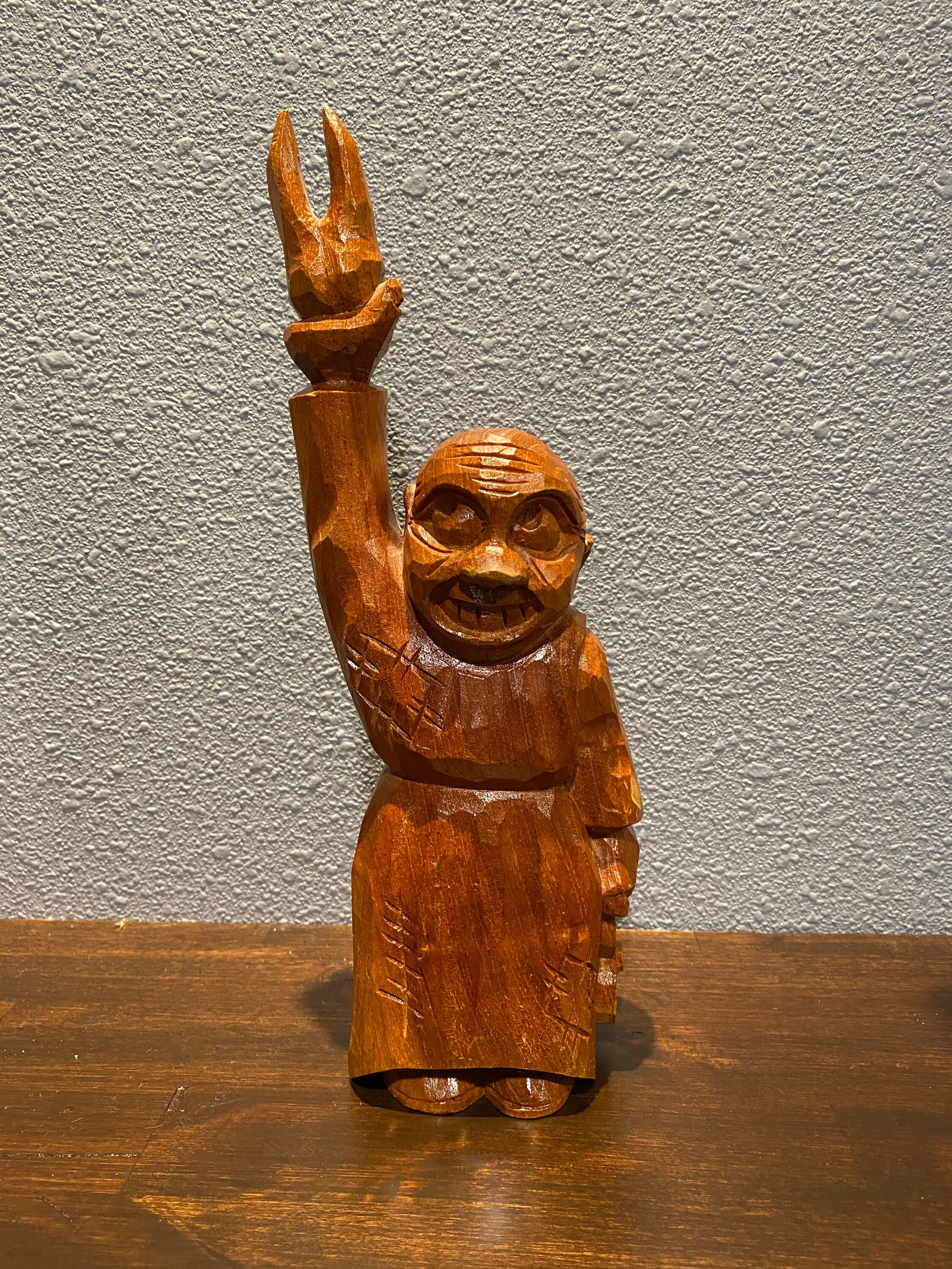 Wooden Statue of Evil-looking Monk - Etsy