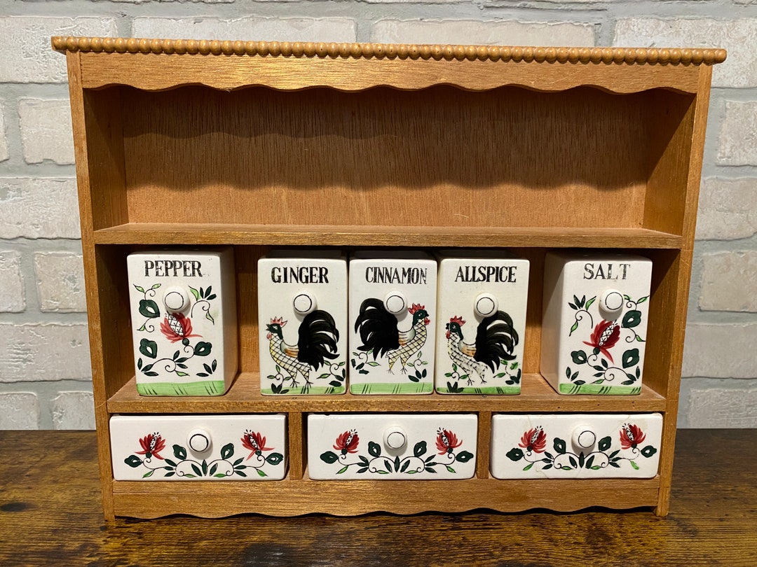 Vintage Spice Rack With Spice Containers, Made in Japan, Collectible ...