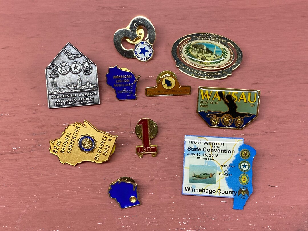 Vintage Lot of Enamel Pins, American Legion, Wisconsin Collectible Pins ...