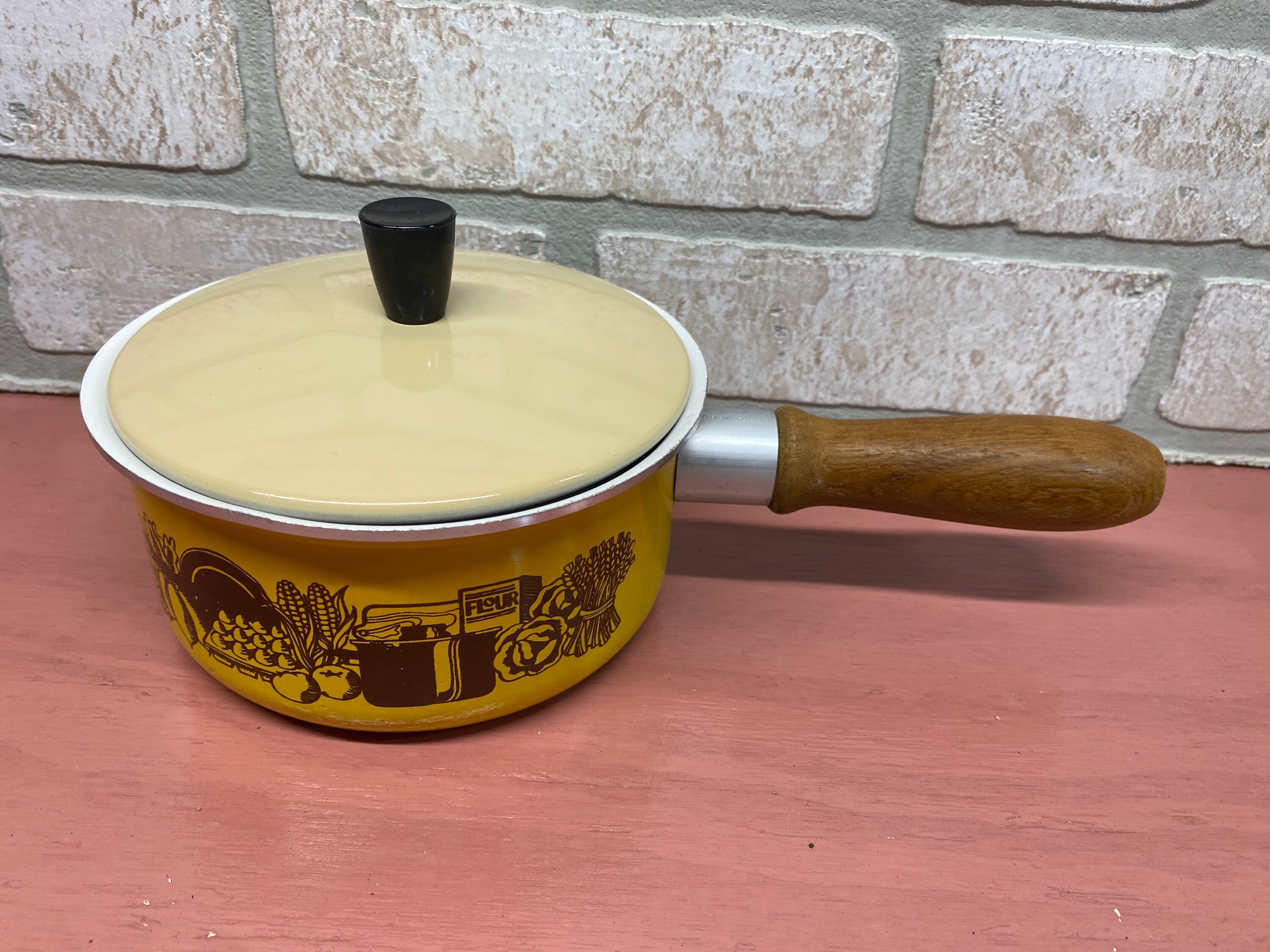 Vintage Yellow Saucepan, Yellow Cookware, Cookware, Wood Handled Pan ...