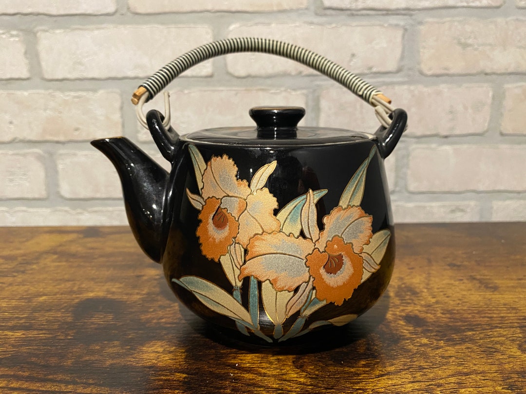 Vintage Black Asian Tea Pot, Black Tea Pot, Asian Style Decor, Tea ...