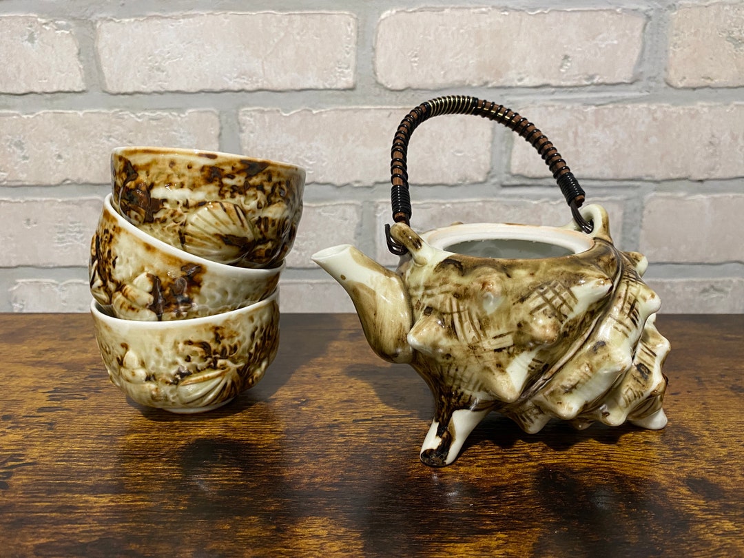 Seashell Tea Pot, Vintage Tea Pot, Lake House Decor, Ocean Front Home ...