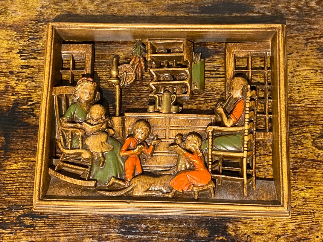 Vintage Burwood Three Dimensional Wall Art, Vintage Art, Wall Hanging, Family Scene - Etsy
