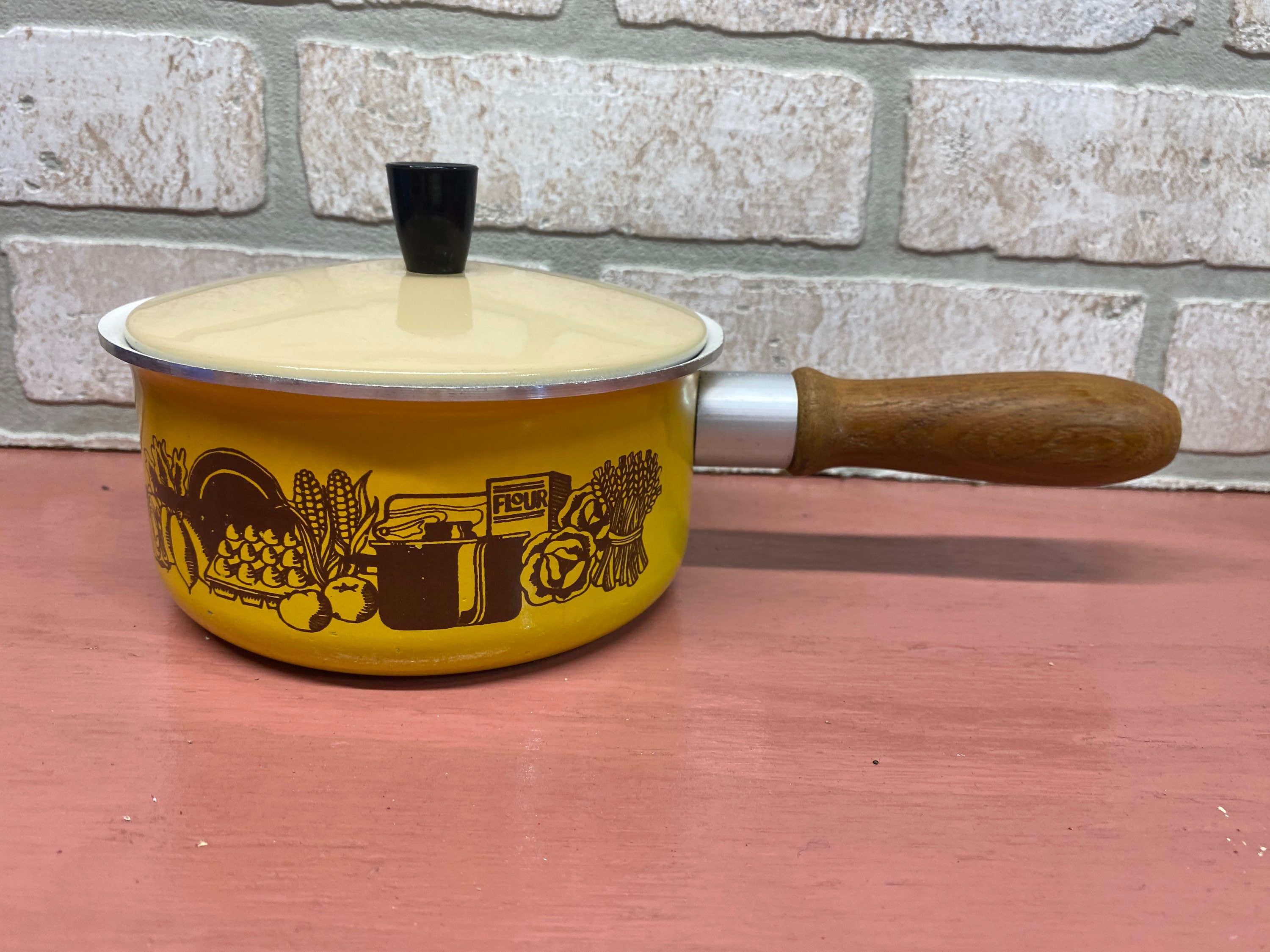 Vintage Yellow Saucepan, Yellow Cookware, Cookware, Wood Handled Pan ...