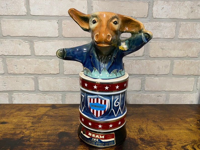 Vintage Glass Liquor Decanter, Donkey Jim Beam Bottle, Democrats Bottle ...