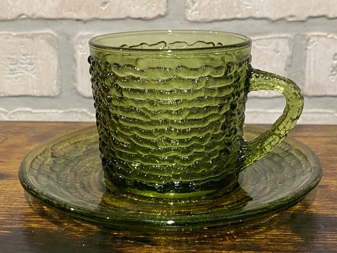 Clear Green Glass Tea Cup Set - Etsy