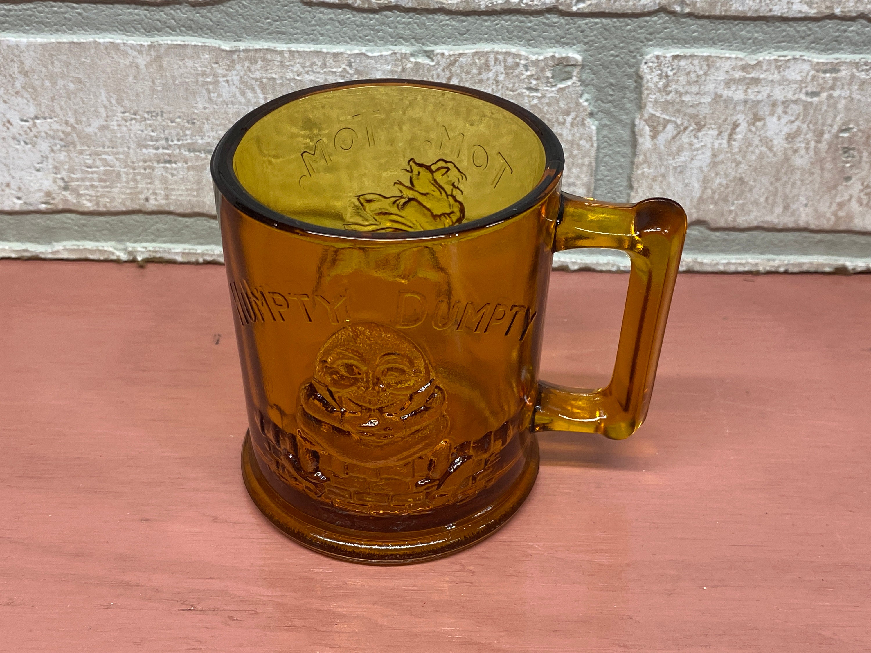 Vintage Yellow Glass Drinking Cup, Humpty Dumpty and Tom Tom Nursery ...