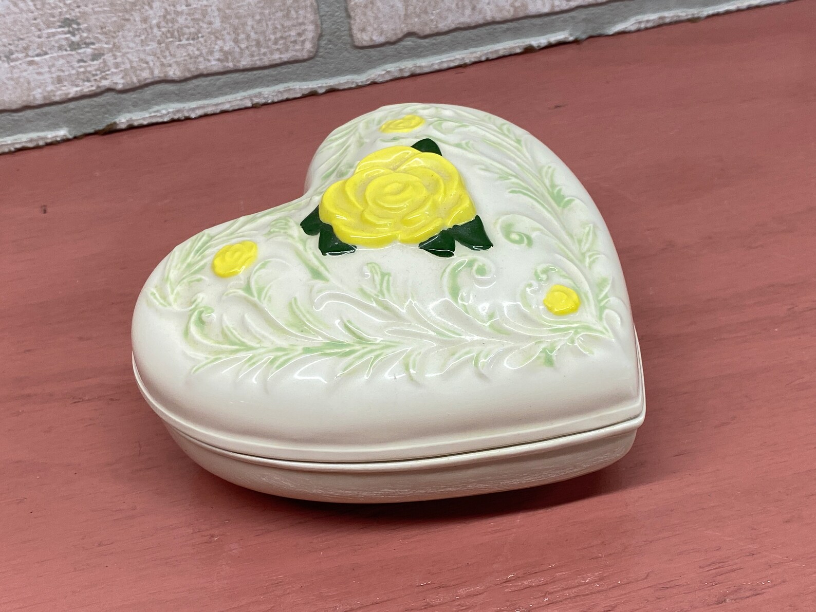 Vintage Ceramic Trinket Box, Jewelry Box, Dish With Cover, Yellow Roses ...