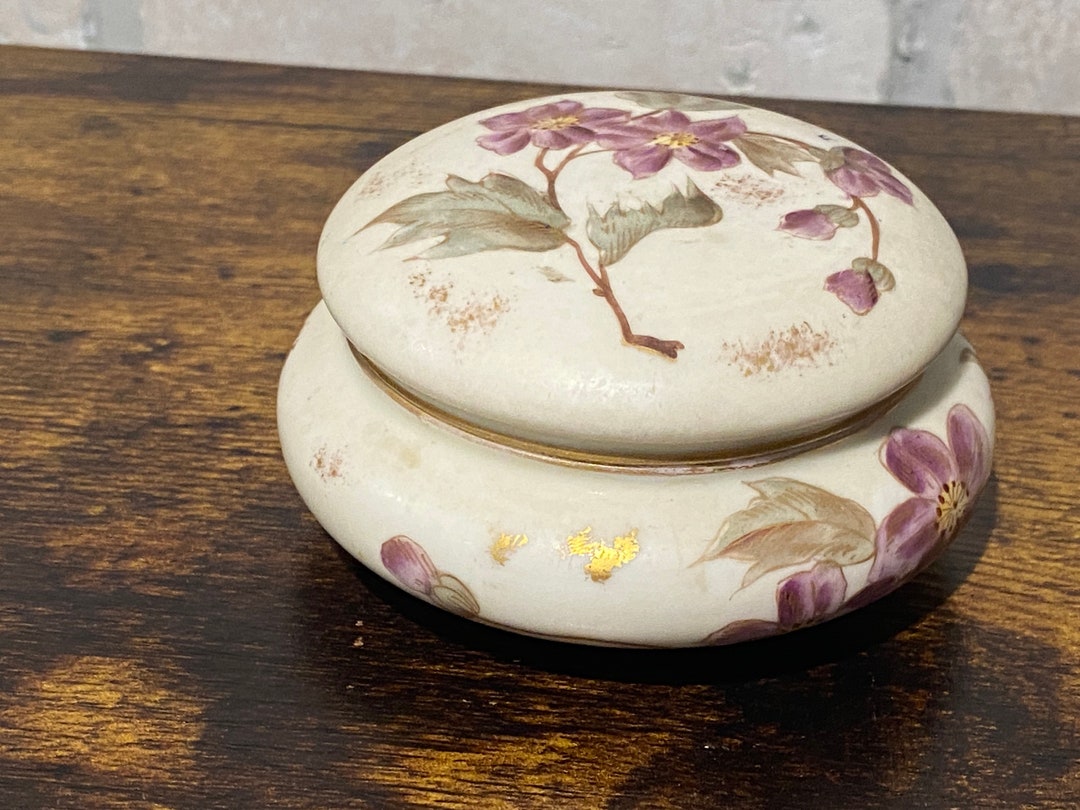 Violet Flower Trinket Holder, Porcelain Dish With Cover, Collectible ...