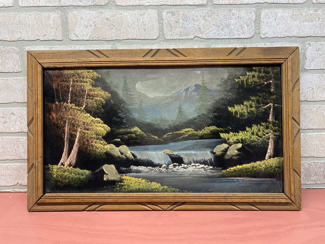 Vintage Painted Velvet Framed Art, Home Decor, Framed Art, Wall Hanging ...